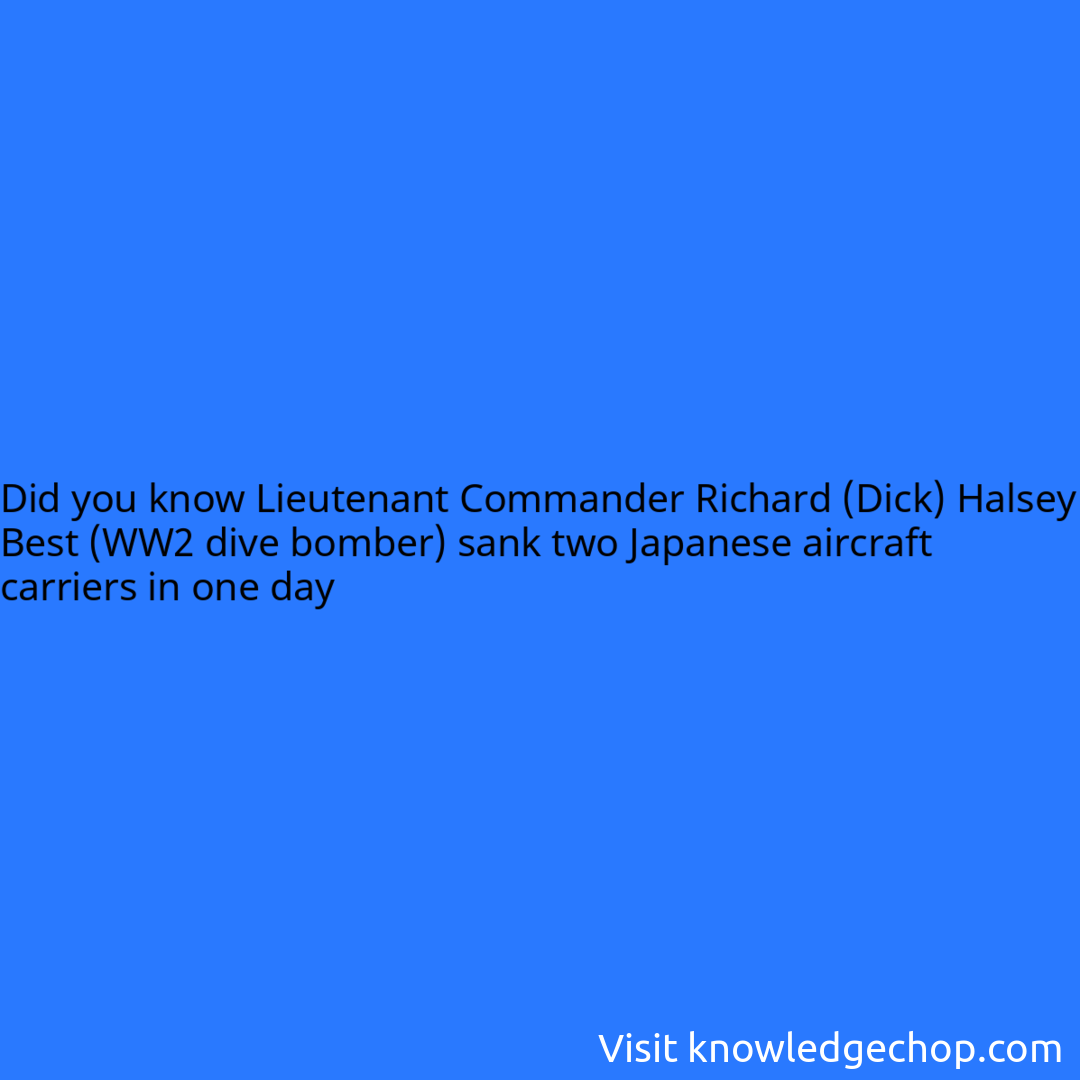 Lieutenant Commander Richard (Dick) Halsey Best (WW2 dive bomber) sank two Japanese aircraft ...