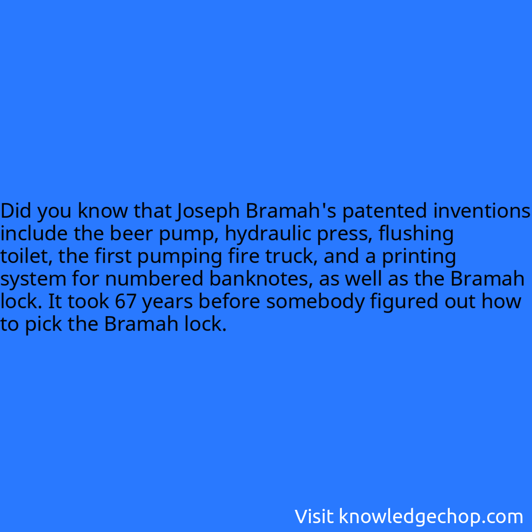 that Joseph Bramah's patented inventions include the beer pump ...