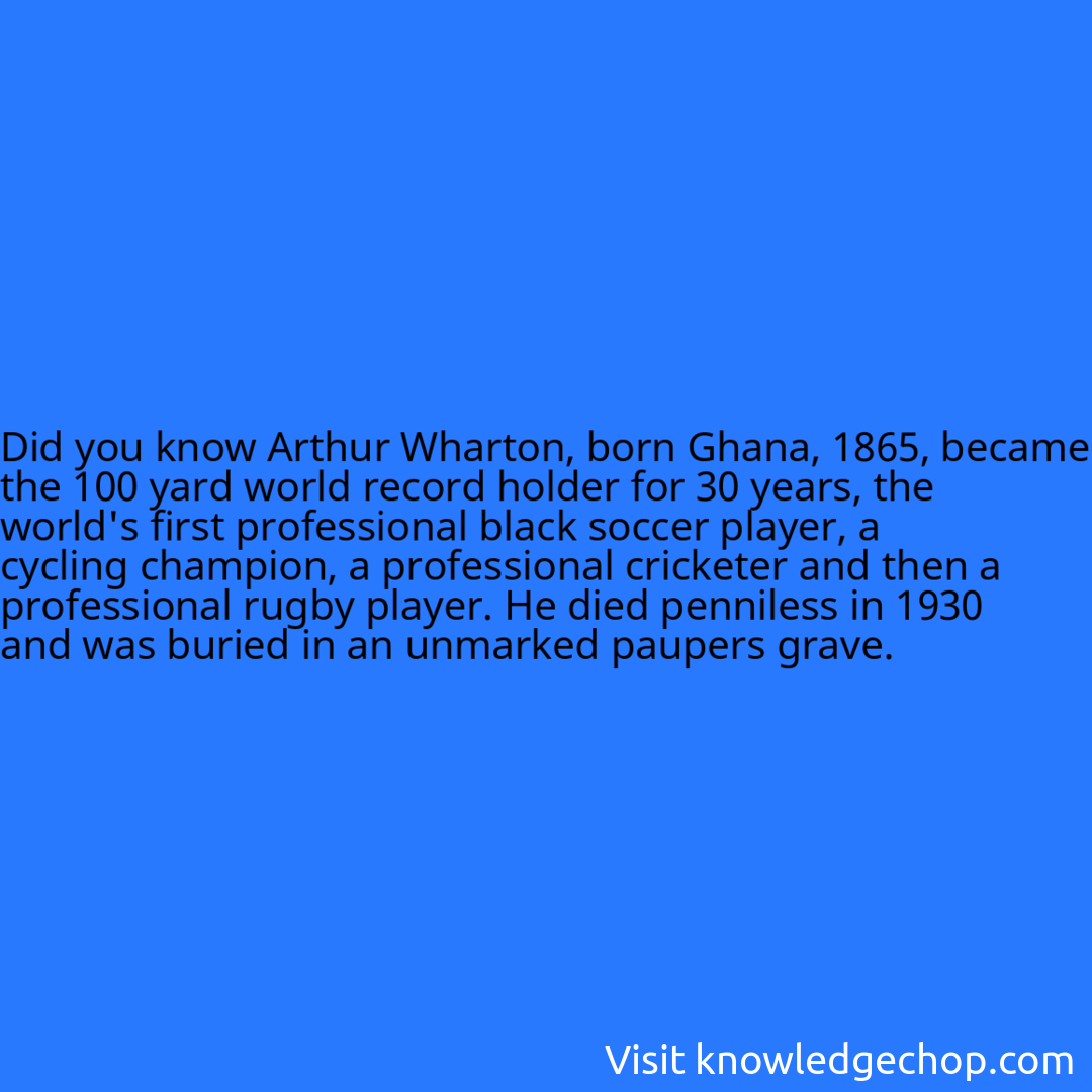 Arthur Wharton, born Ghana, 1865, became the 100 yard world record ...