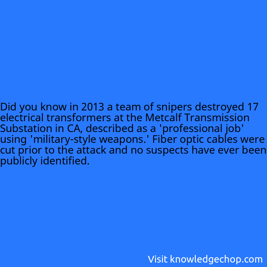 in 2013 a team of snipers destroyed 17 electrical transformers at the ...