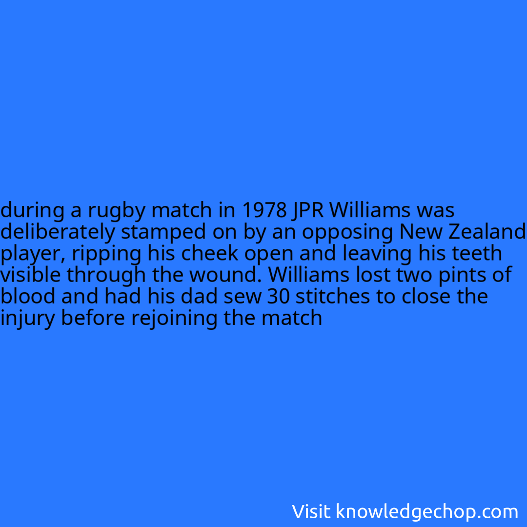during a rugby match in 1978 JPR Williams was deliberately stamped on ...
