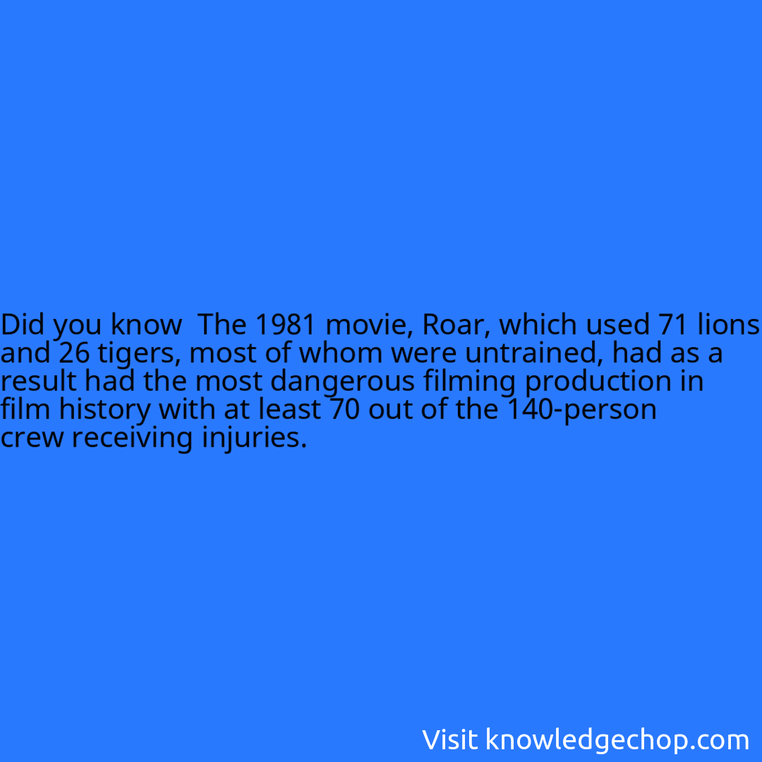 The 1981 movie, Roar, which used 71 lions and 26 tigers, most of whom ...